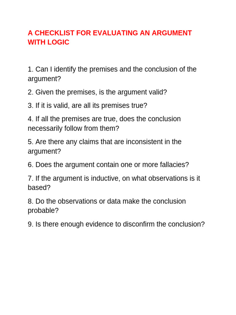 A Checklist For Evaluating An Argument With Logic | PDF