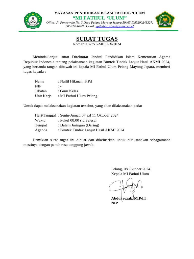 Surat Tugas Malang | PDF
