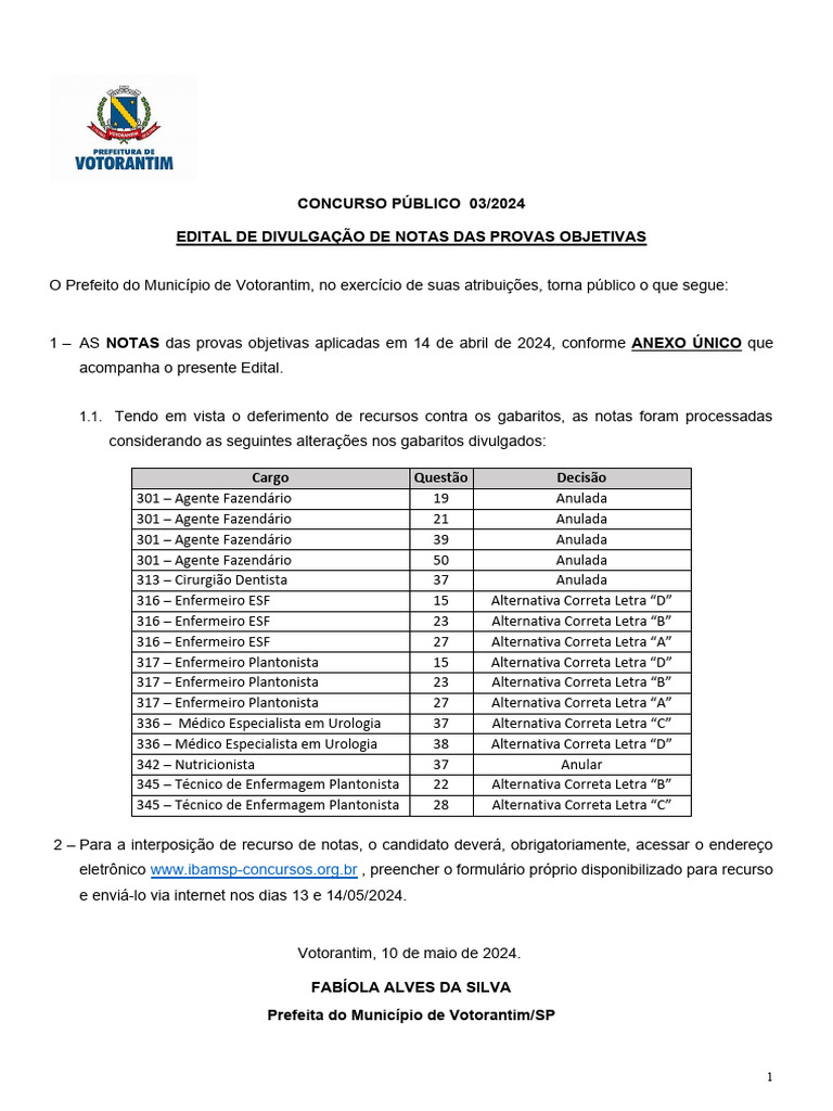13 - Edital de Divulgação de Notas Das Provas Objetivas | PDF