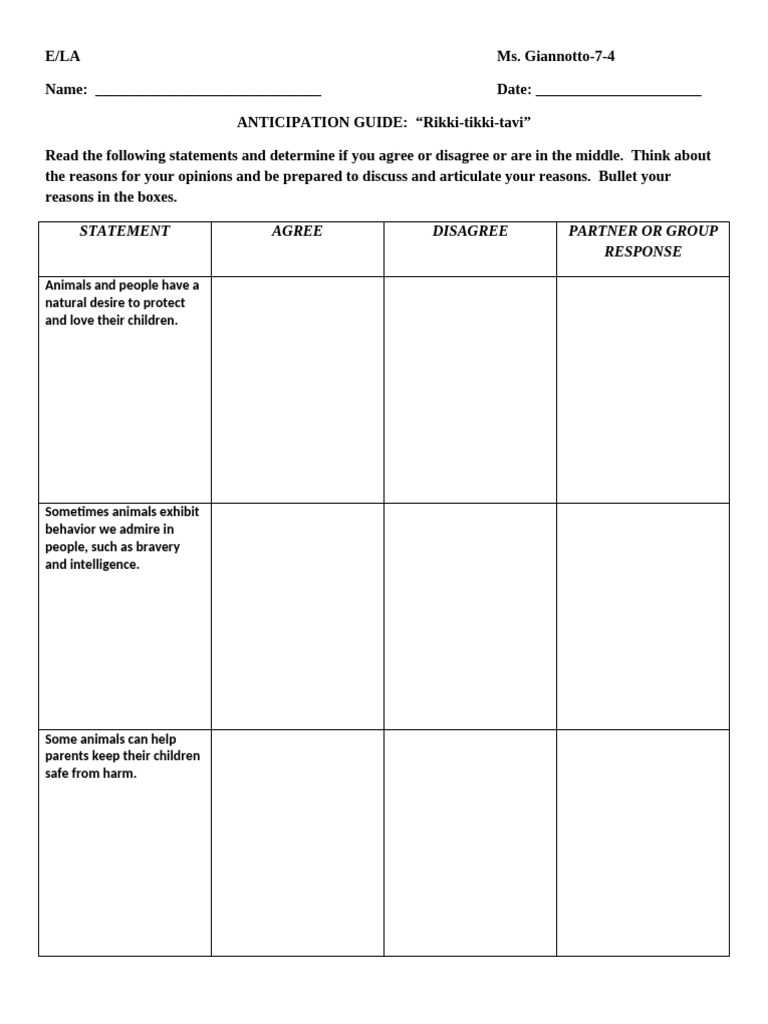 Anticipation Guide Rikki | PDF