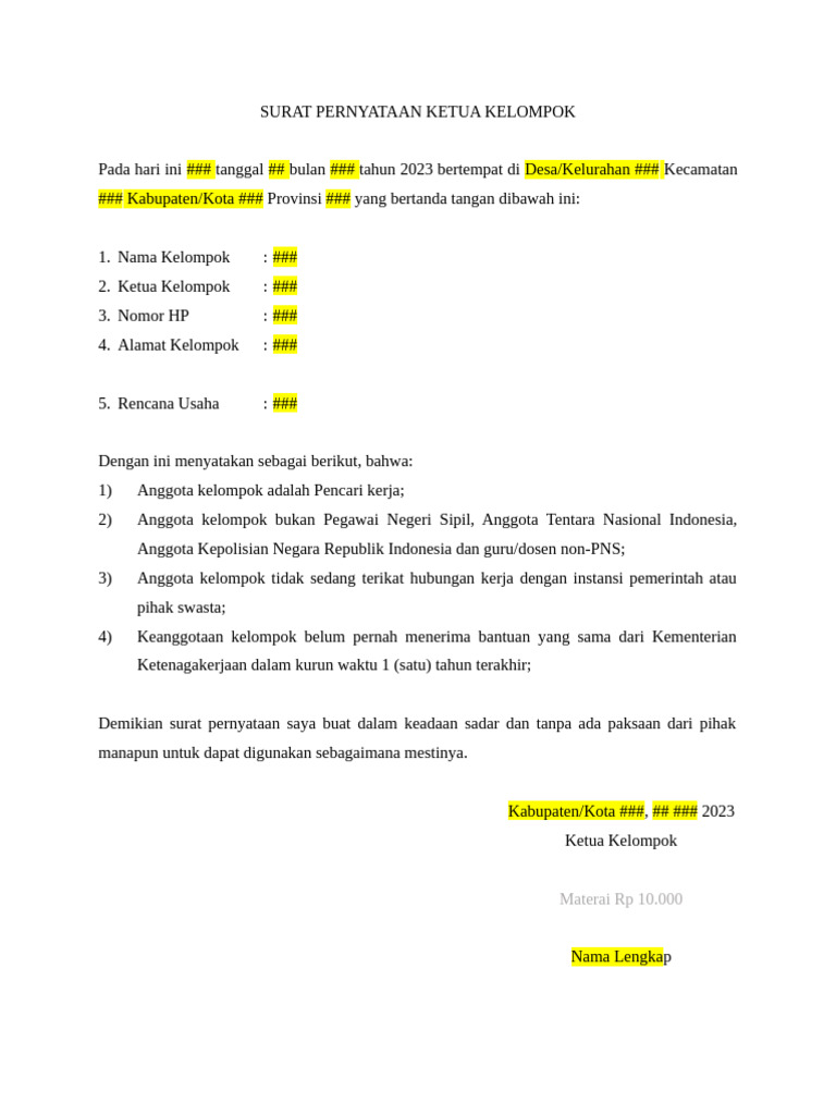 003 Surat Pernyataan Ketua Kelompok | PDF