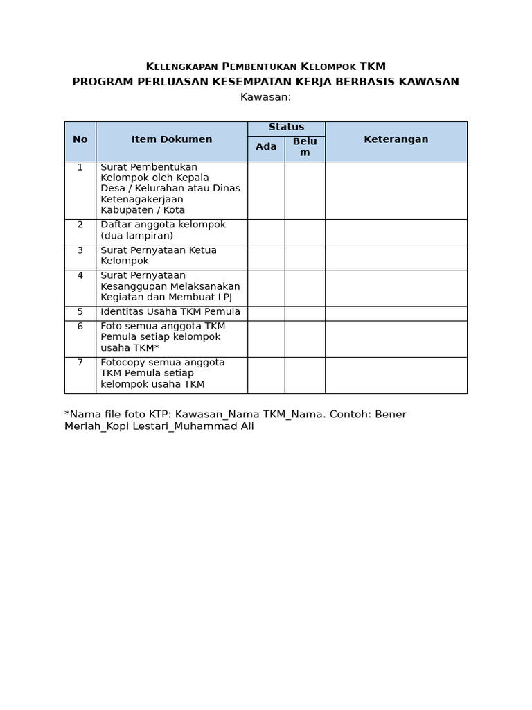 000 Kelengkapan Pembentukan Kelompok TKM | PDF