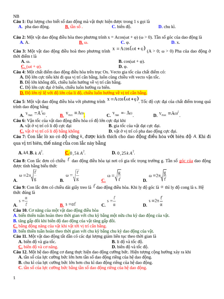 Con L C Lò Xo Có Đ C NG, Đ Ckíchthíchchodaođngđiuhòavibiênđ - Khi Đi Qua V Trí Biên, TH Năng C A ...