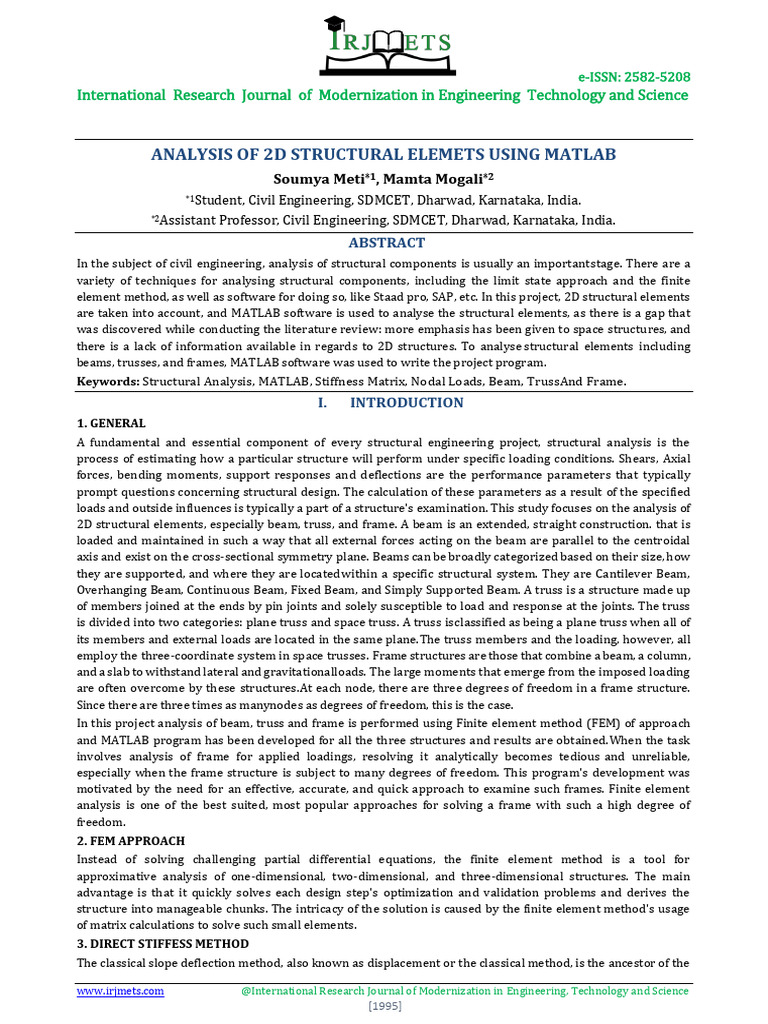 Analysis of 2D Structural Elements Using Matlab | PDF