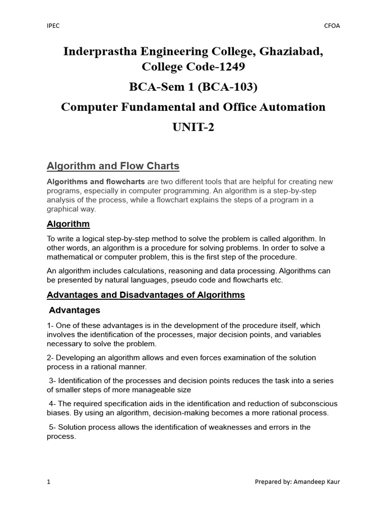 Unit-2 Algorithm and Flow Charts Ipac My CLG | PDF