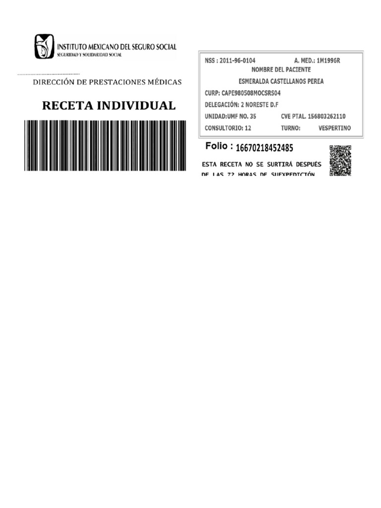 Receta Editable Imss 1 2 PDF | PDF