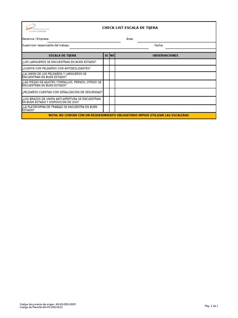 An-Ck-Gss-0012 Check List Escalas de Tijera | PDF
