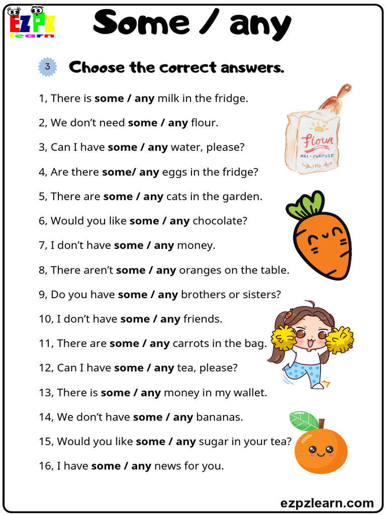 Some Any Nouns Choose The Correct Answers | PDF