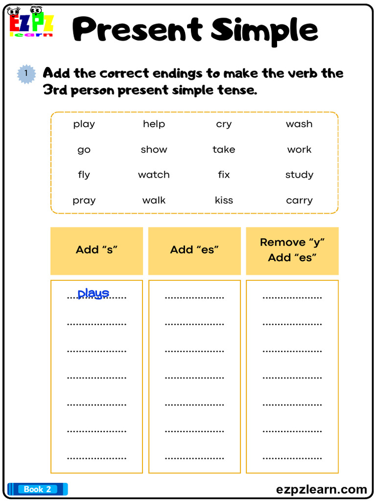 Present Simple Add The Correct Endings Grammar Worksheet Bk2 | PDF