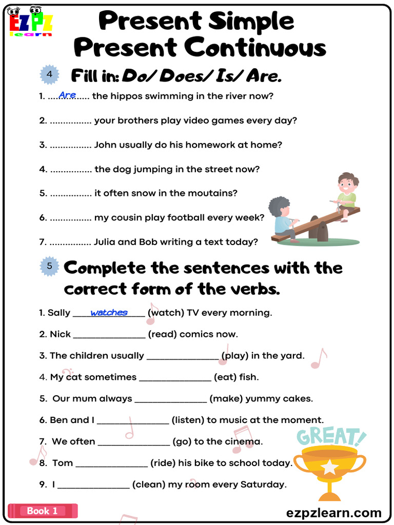 Present Simple Continuous Fill in Do Does Is Are | PDF