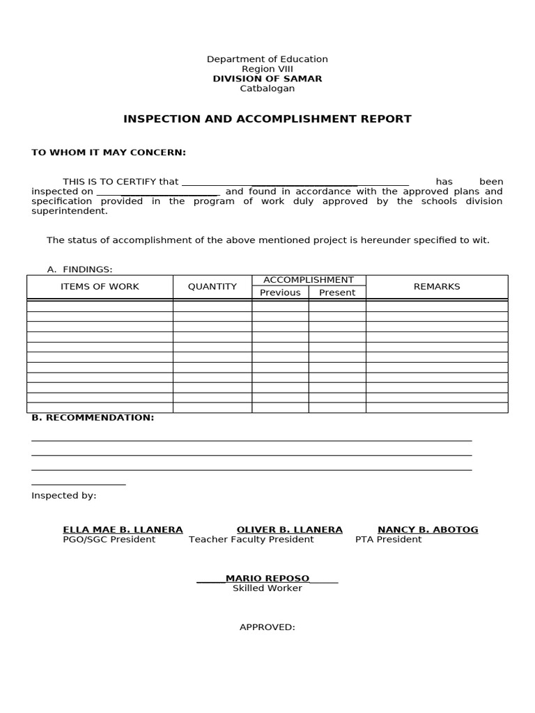 Inspection & Accomplishment Report | PDF