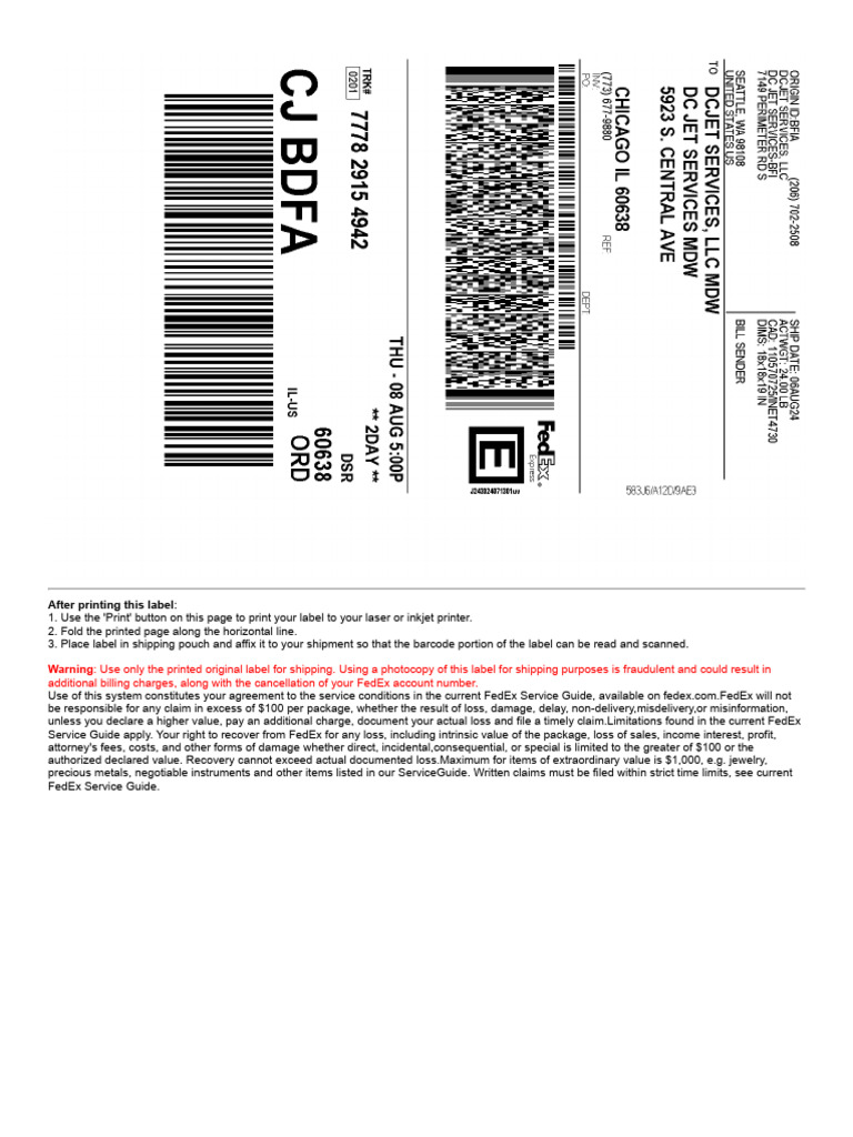 FedEx Ship MDW - Print Your Label(s) | PDF