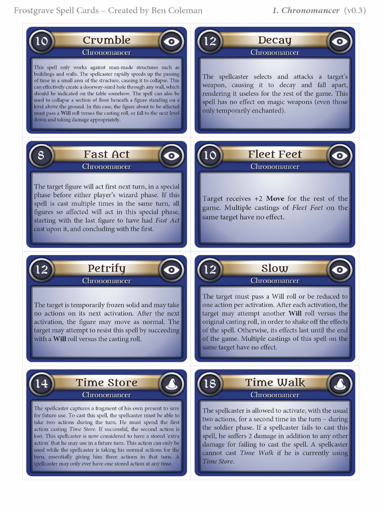 Frostgrave Spell Cards Custom v0 3 | PDF