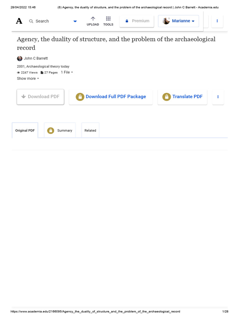 Agency, The Duality of Structure, and The Problem of The Archaeological ...