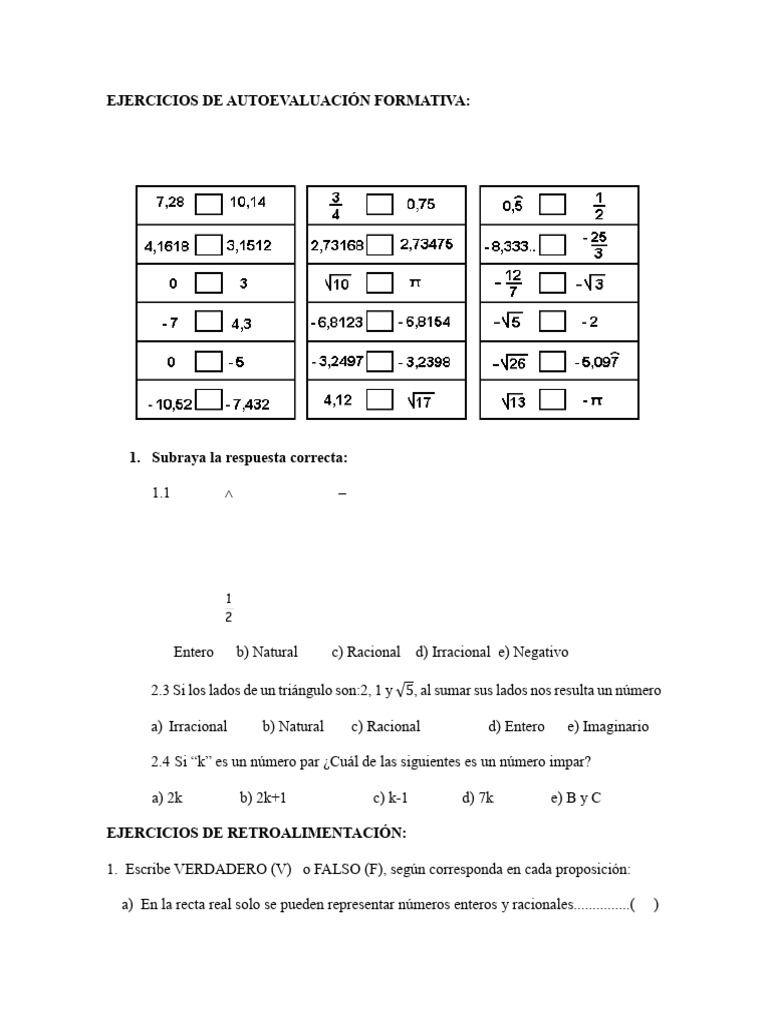 Ejercicios de Autoevaluación Formativa | PDF