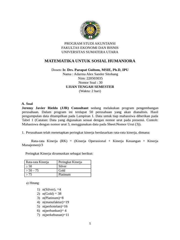 Uts Matematika Untuk Sosial Humaniora Akuntansi 2023 | PDF