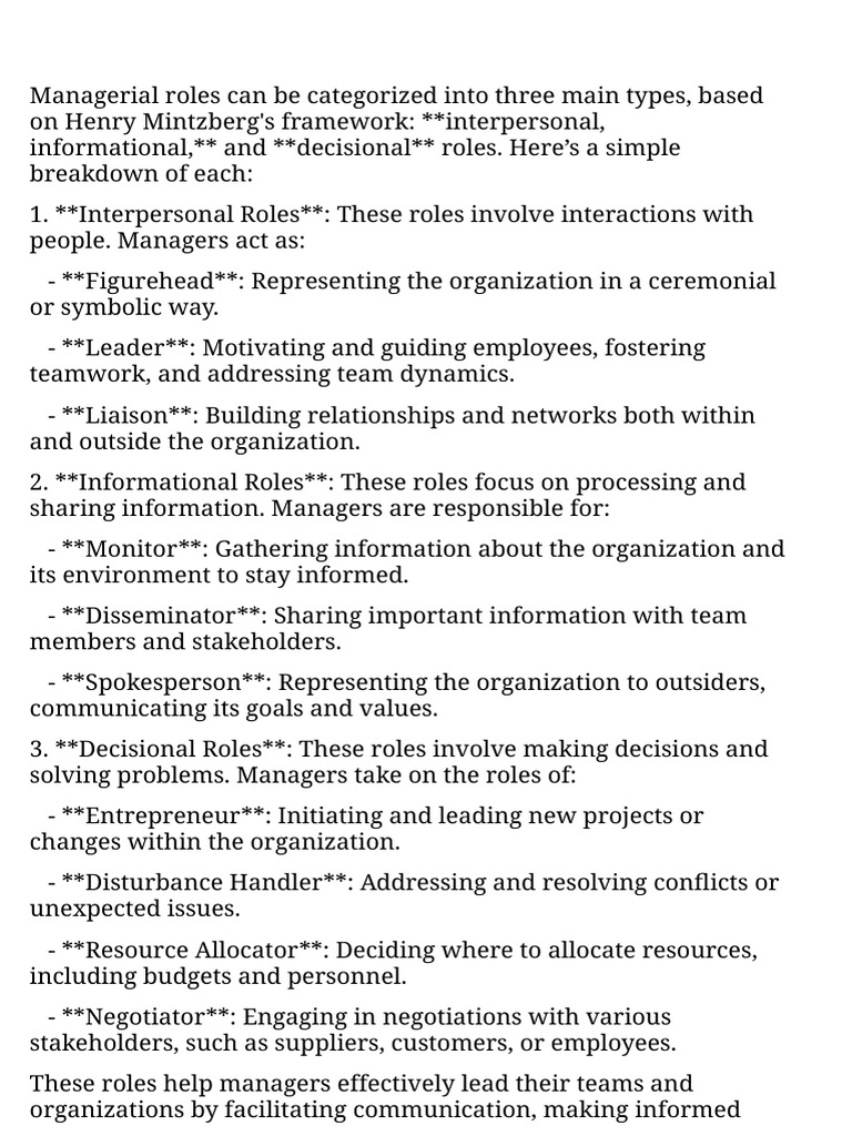 Understanding Managerial Roles in Business | PDF | Career & Growth ...
