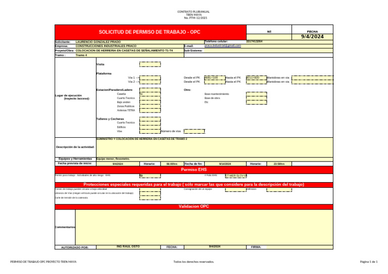 Praco Formato Permiso de Trabajo OPC | PDF
