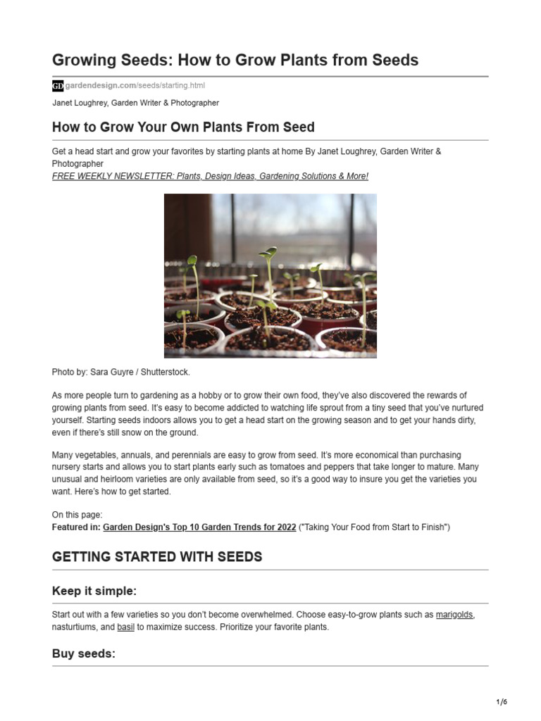 Growing Seeds How To Grow Plants From Seeds | PDF