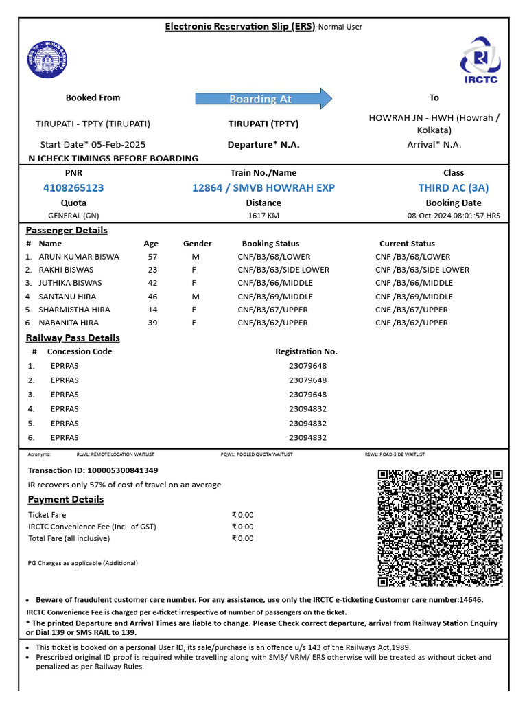 SMVB Howrah Exp Third Ac (3A) | PDF