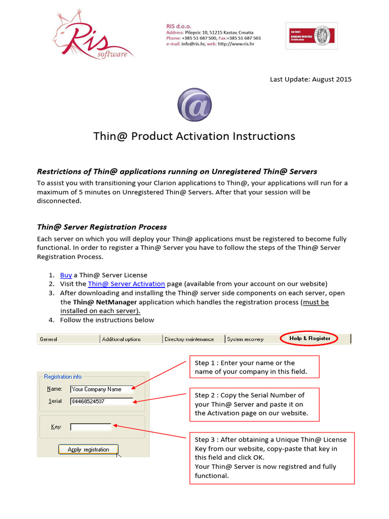 Thin@Product Activation Instructions | PDF