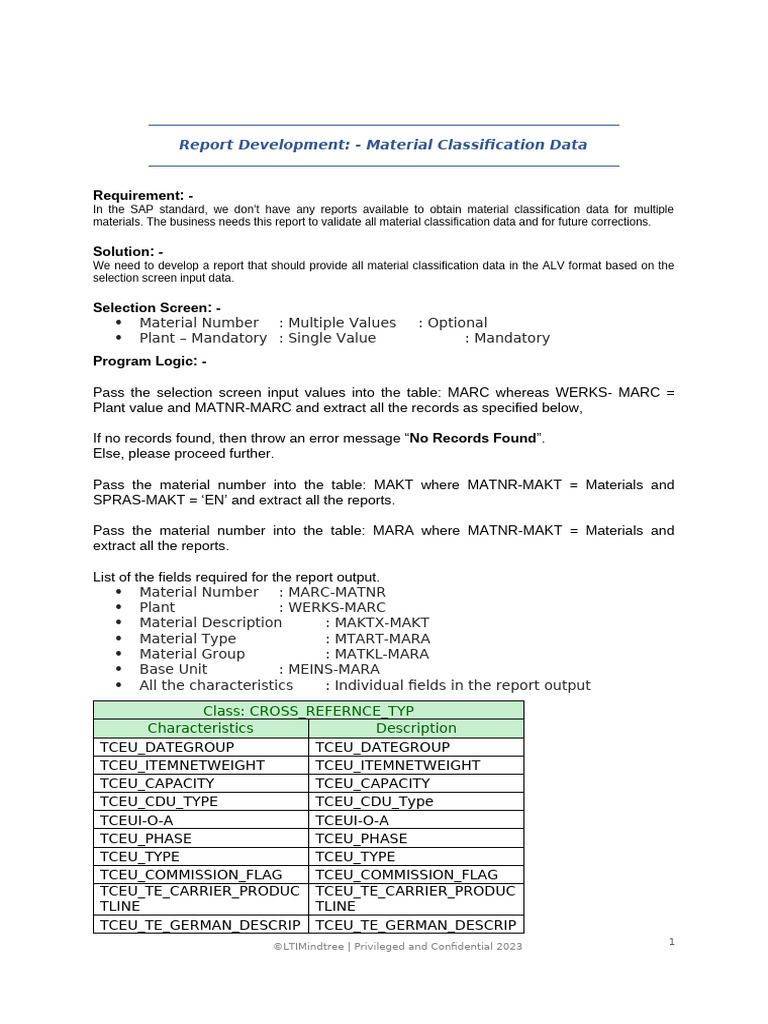 Functional Specification - Report Development - Material Classification ...