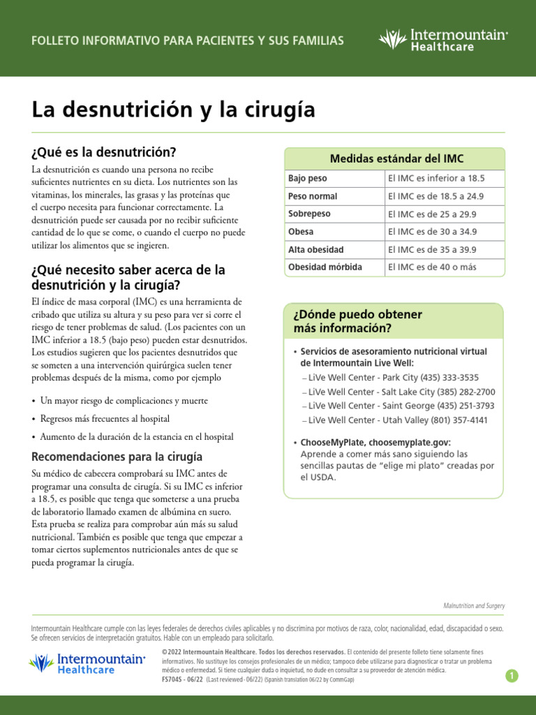 Malnutrition and Surgery Fact Sheet Spanish | PDF