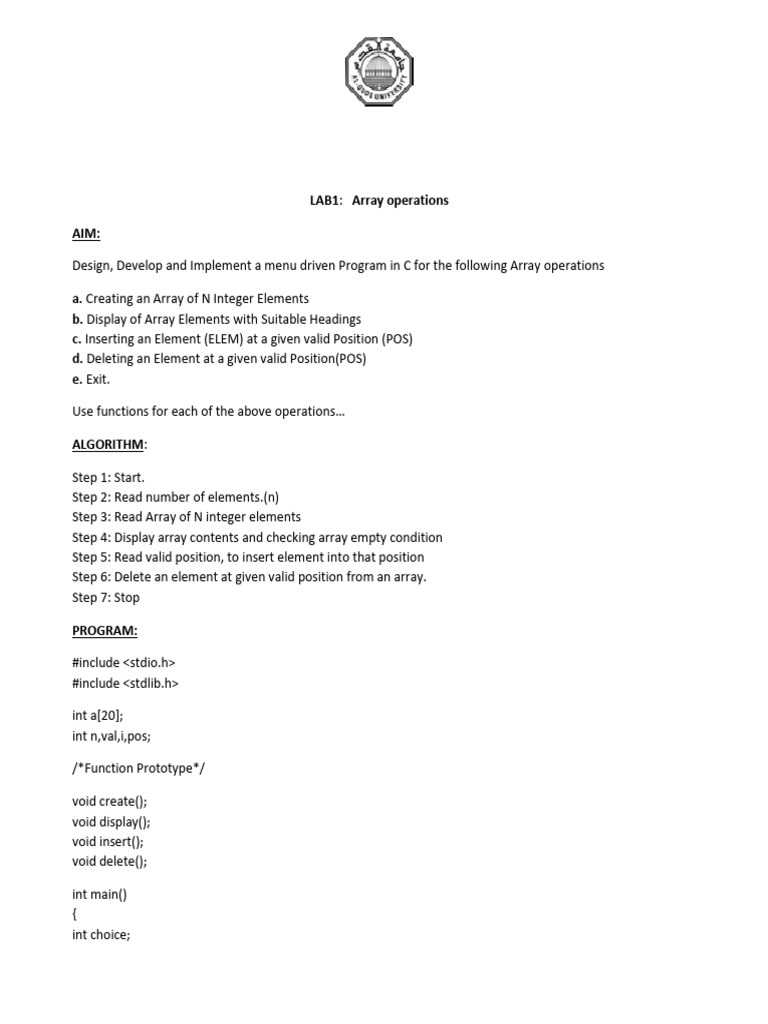 Lab1 Array Operations | PDF