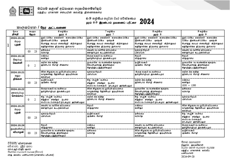 2nd Tearm Grade 6-9 Time Table 2024 | PDF