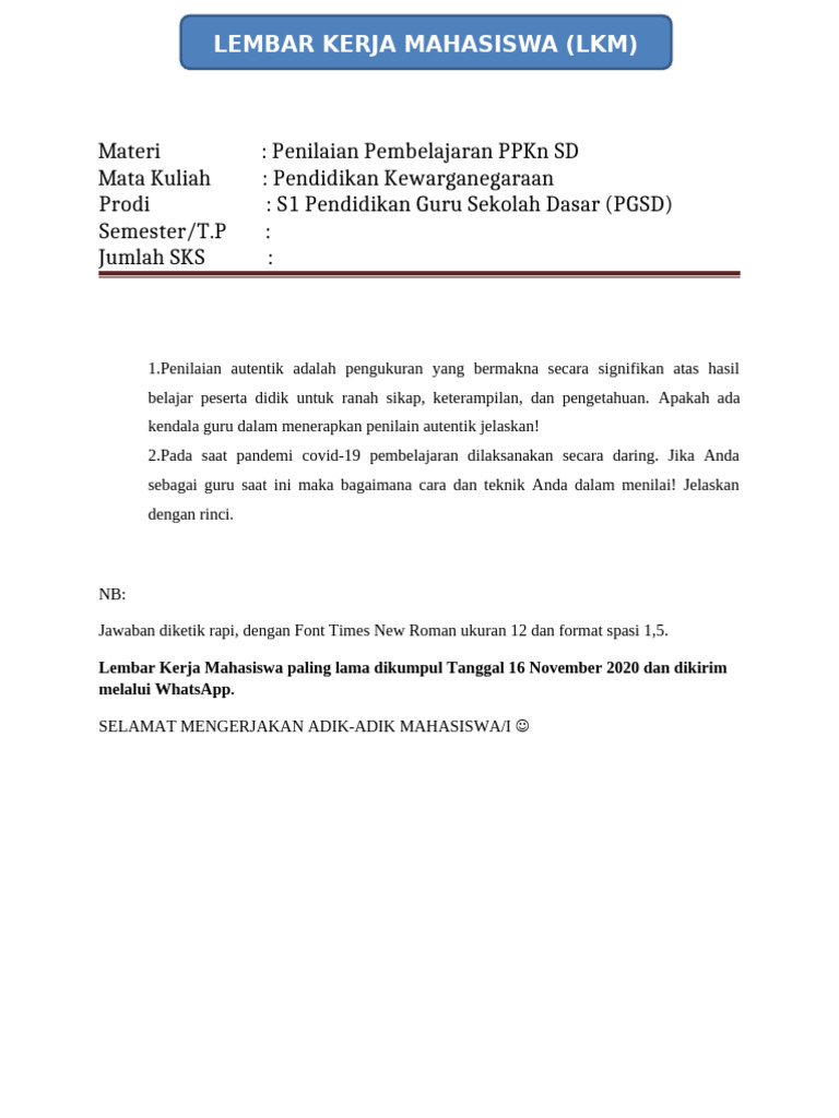 Lembar Kerja Mahasiswa Ppl | PDF