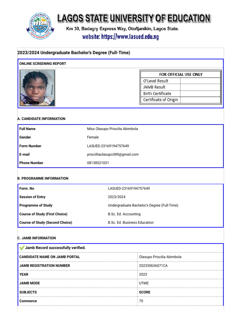 LASUED - Undergraduate Bachelor's Degree (Full-Time) - 2023 - 2024 ...