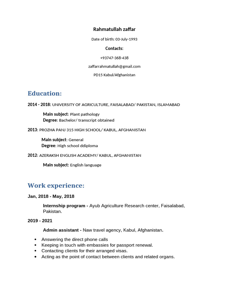 Rahmatullah cv1 | PDF