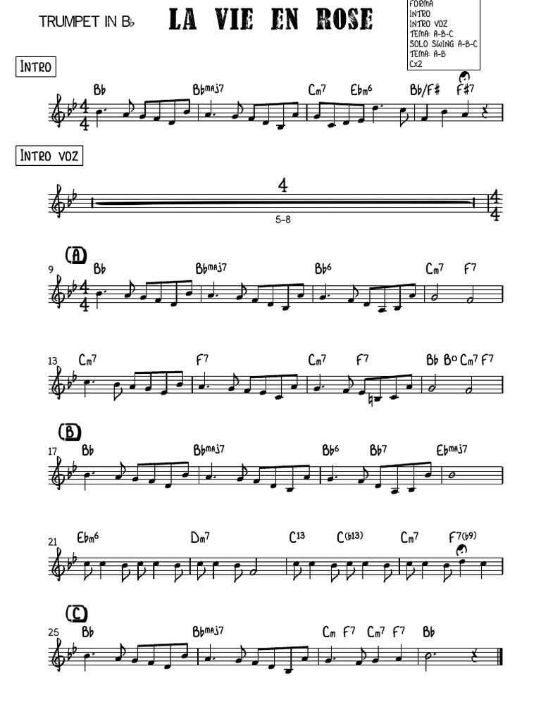 La Vie en Rose - Trumpet in BB | PDF