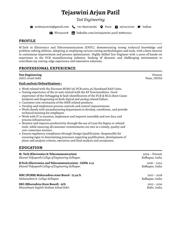 Tejaswini Patil Cv... | PDF
