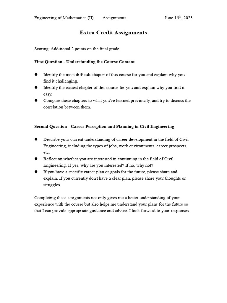 Extra Credit Assignments | PDF