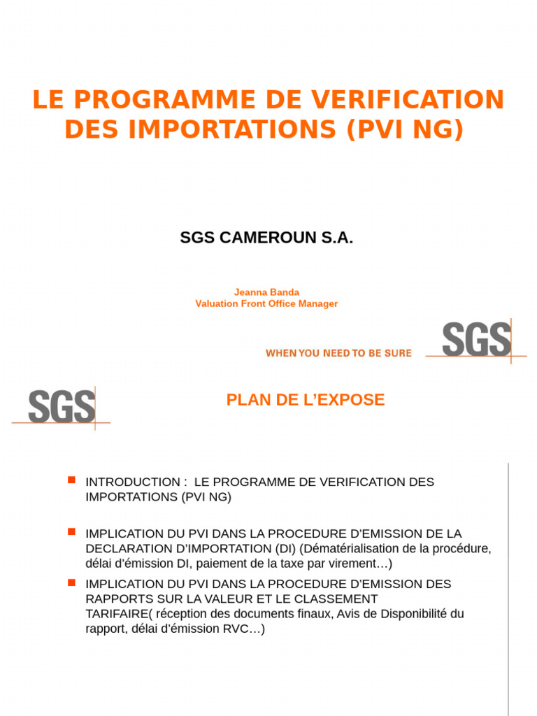 Présentation PVI NG SGS Cameroun SA | PDF