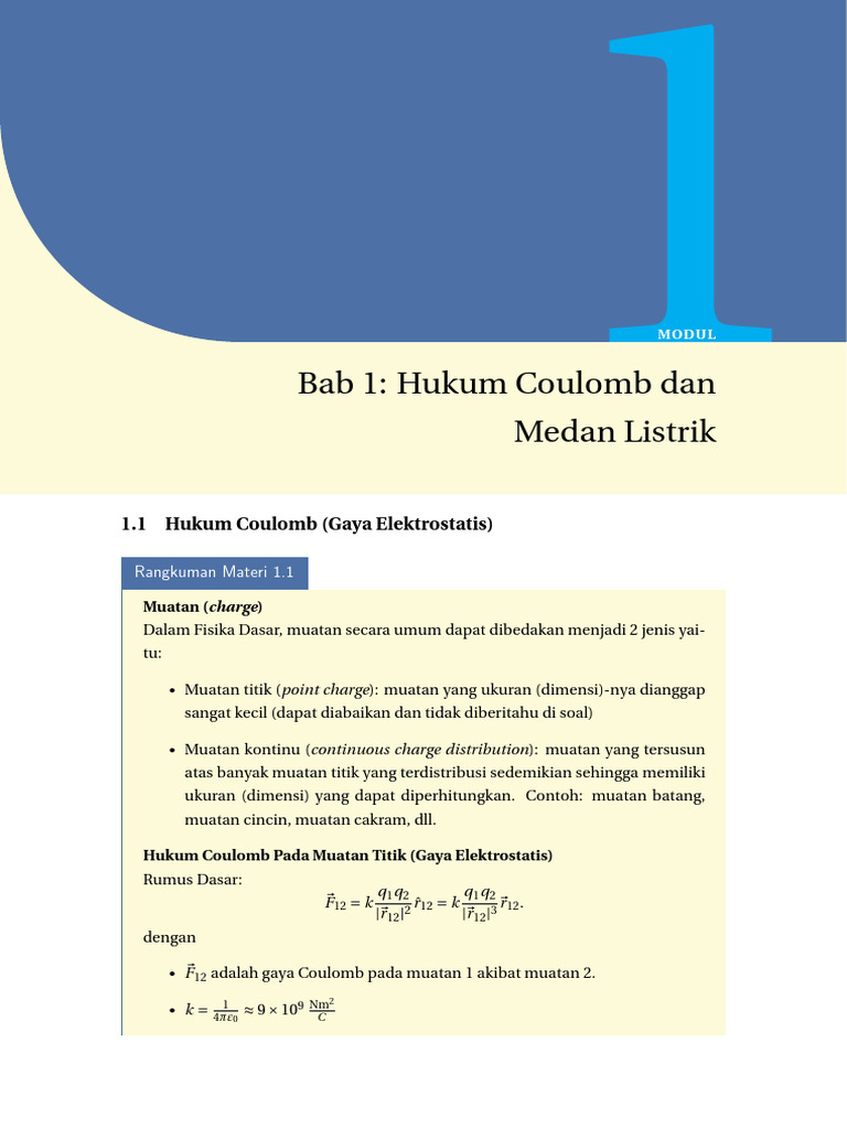 Modul 1 SCL Fidas 2 Hukum Coulomb Dan Medan Listrik | PDF