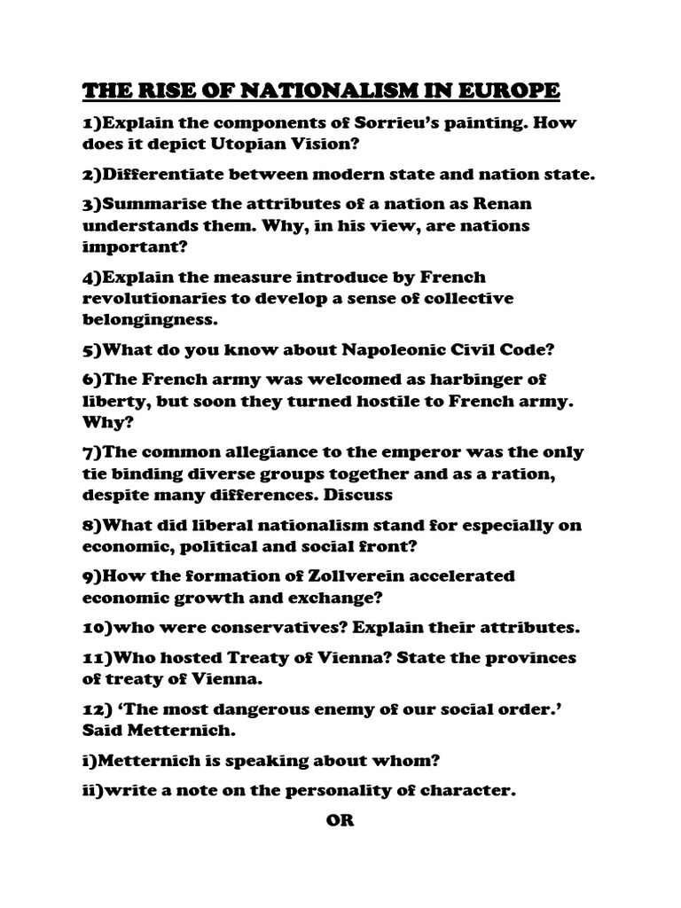 The Rise of Nationalism in Europe-Extra Questions | PDF