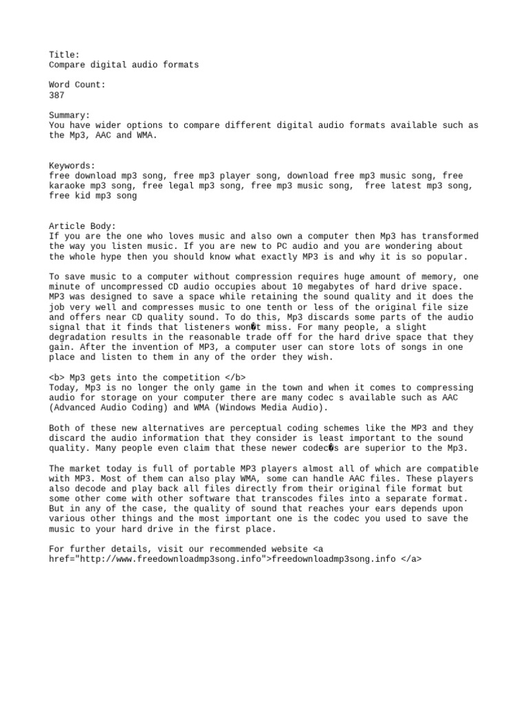 Compare Digital Audio Formats | PDF