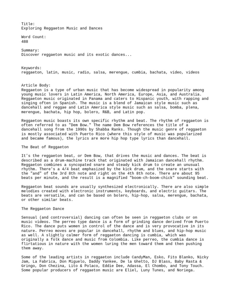 Exploring Reggaeton Music and Dances | PDF