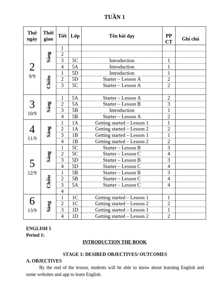 KH BD TUẦN 1 | PDF
