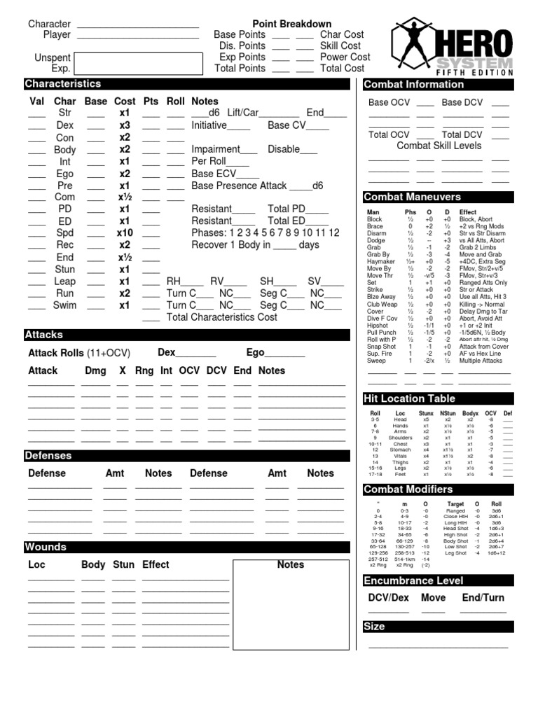 Hero System Character Sheet | PDF | Role Playing Games | Combat Sports