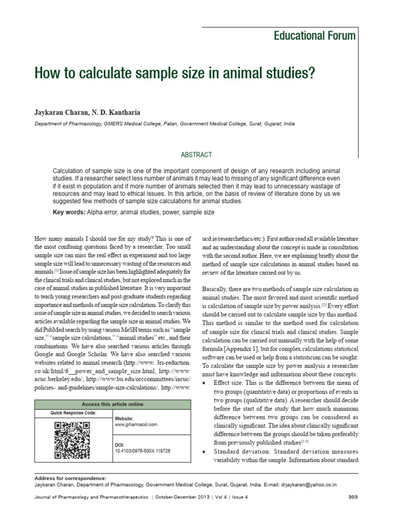 Charan - How To Calculate Sample Size in Animal Studies | PDF