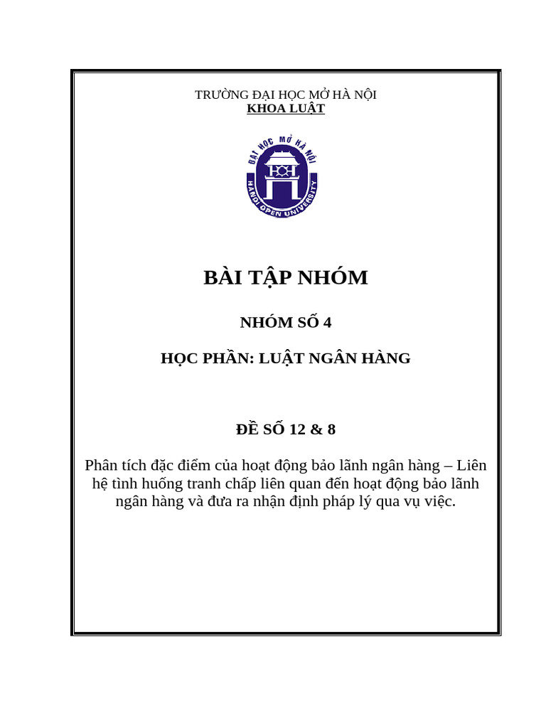 BTL Ngân Hàng Nhóm 4 | PDF