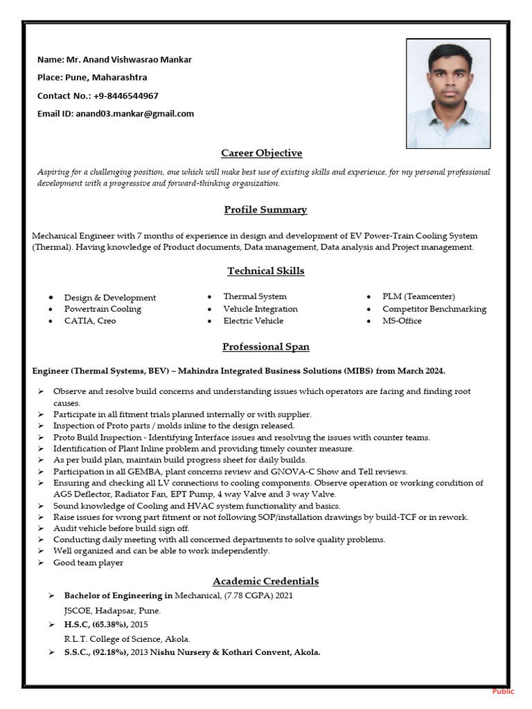 Anand Mankar - Resume - Mahindra | PDF