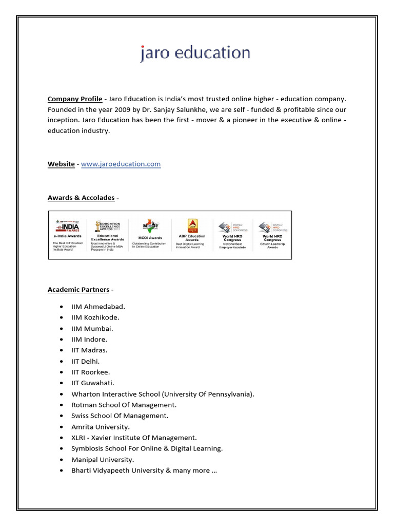 Jaro Education - Job Description (Campus Recruitment) | PDF