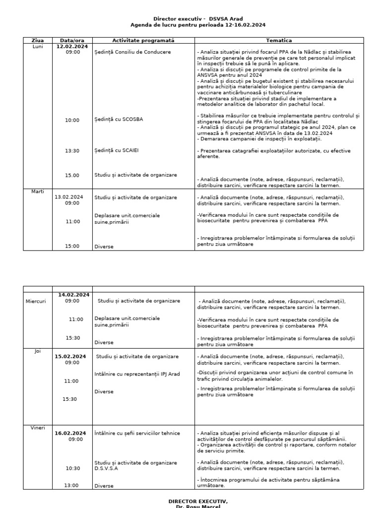 Agenda-Lucru-Dir Exe - 12 02 2024-16 02 2024 | PDF