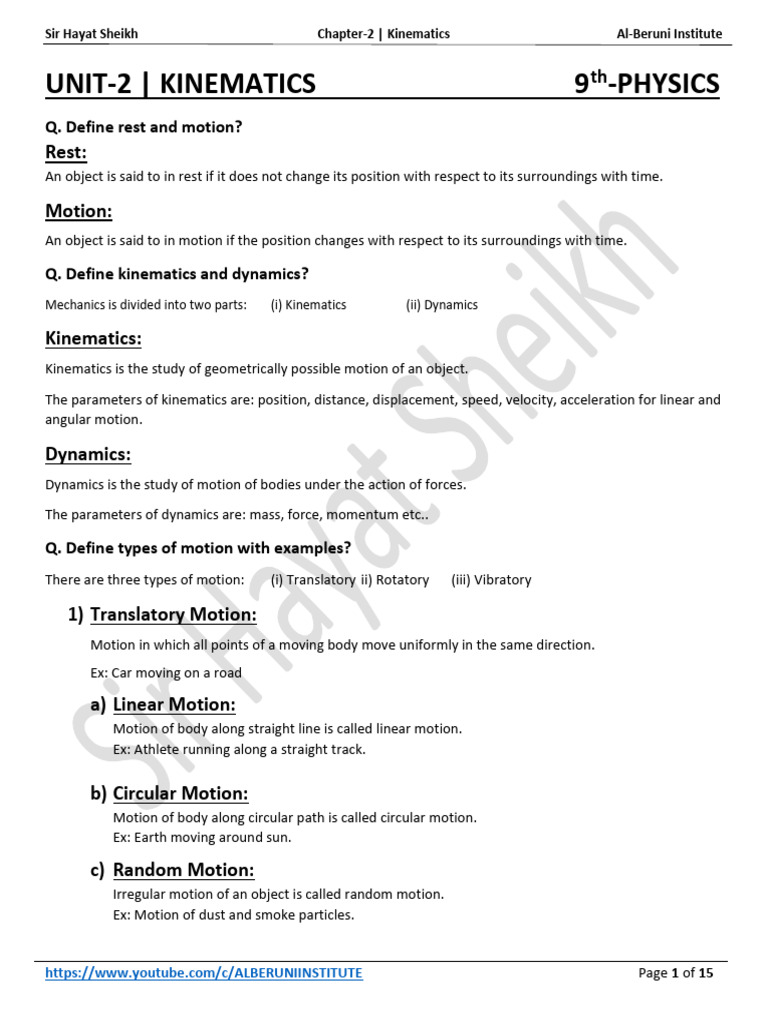 Kinematics Notes | PDF
