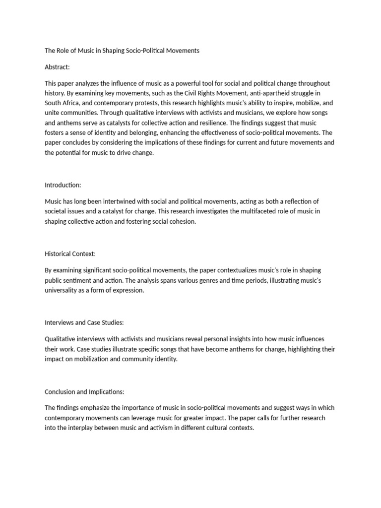The Role of Music in Shaping Socio-Political Movements | PDF