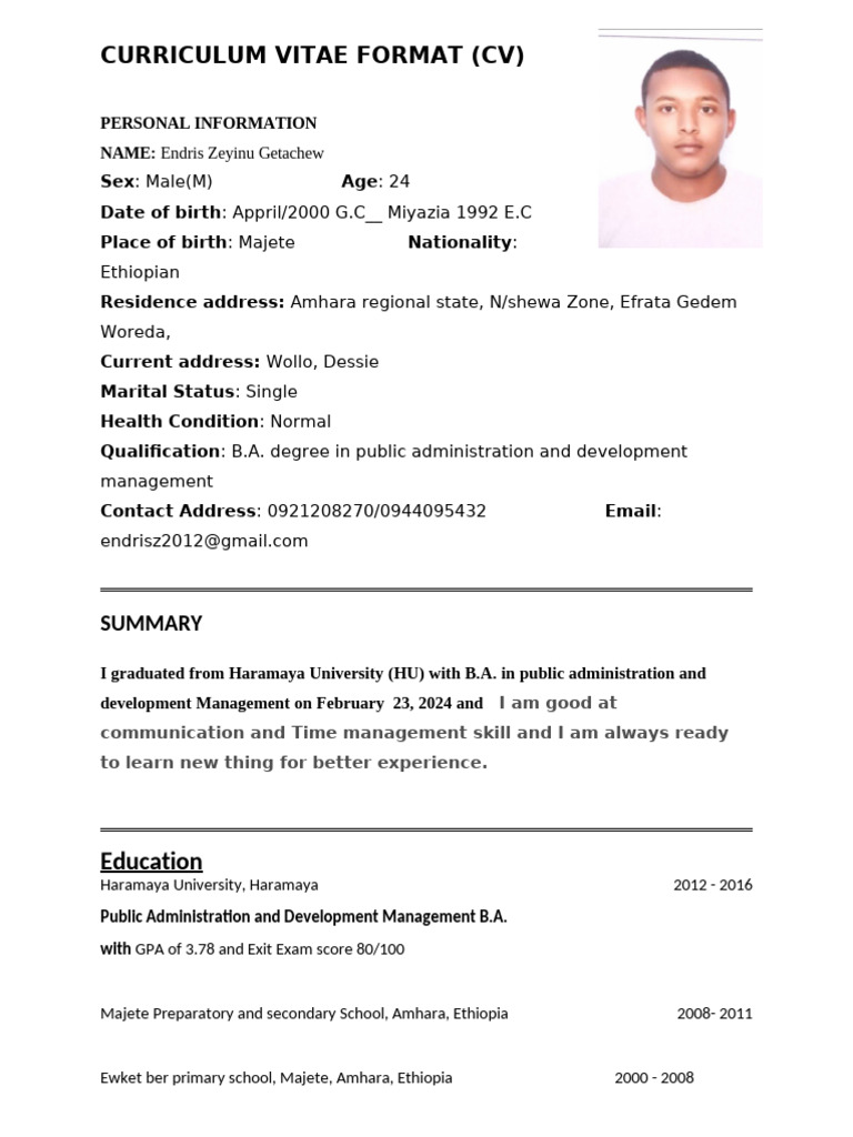 Endris New CV | PDF | Career & Growth